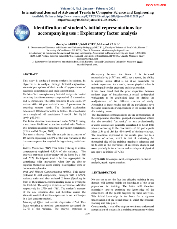 (PDF) Identification of student’s initial representations for accompanying use : Exploratory ...