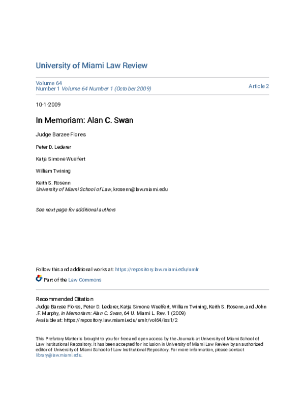(PDF) In Memoriam: Alan C. Swan