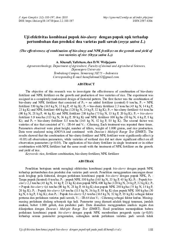 (PDF) Uji efektivitas kombinasi pupuk bio-slurry dengan pupuk npk ...