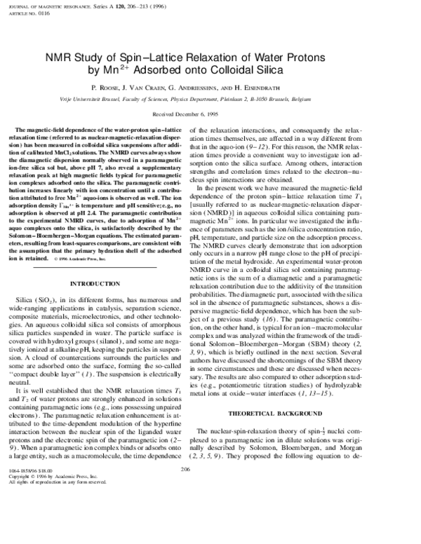 (PDF) NMR Study of Spin–Lattice Relaxation of Water Protons by Mn2 ...