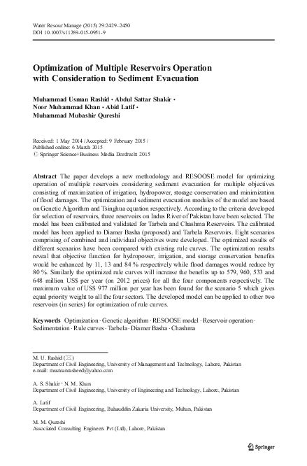 (PDF) Optimization of Multiple Reservoirs Operation with Consideration to Sediment Evacuation