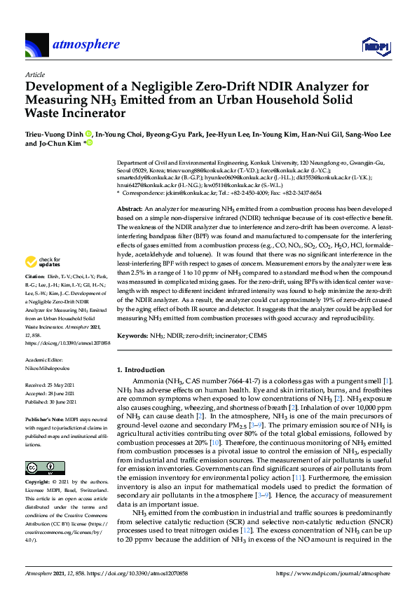 (PDF) Development of a Negligible Zero-Drift NDIR Analyzer for Measuring NH3 Emitted from an ...
