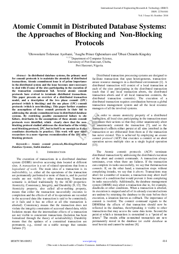 (PDF) Atomic Commit in Distributed Database Systems: the Approaches of ...