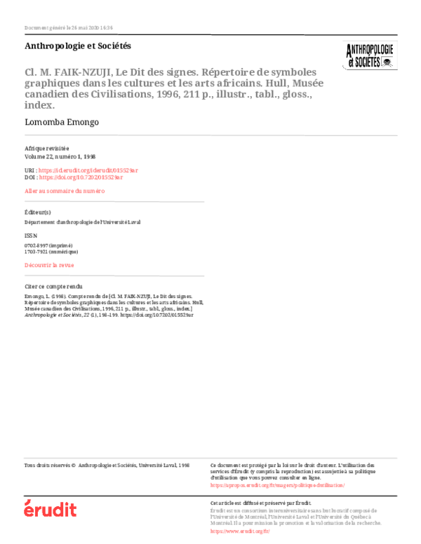 (PDF) Cl. M. FAIK-NZUJI, Le Dit des signes. Répertoire de symboles ...