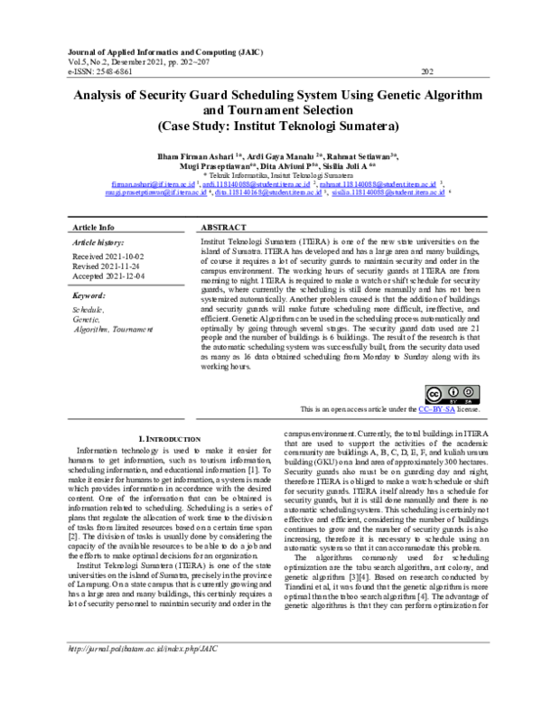 (PDF) Sistem Penjadawalan Satpam Menggunakan Algoritma Genetika dan ...