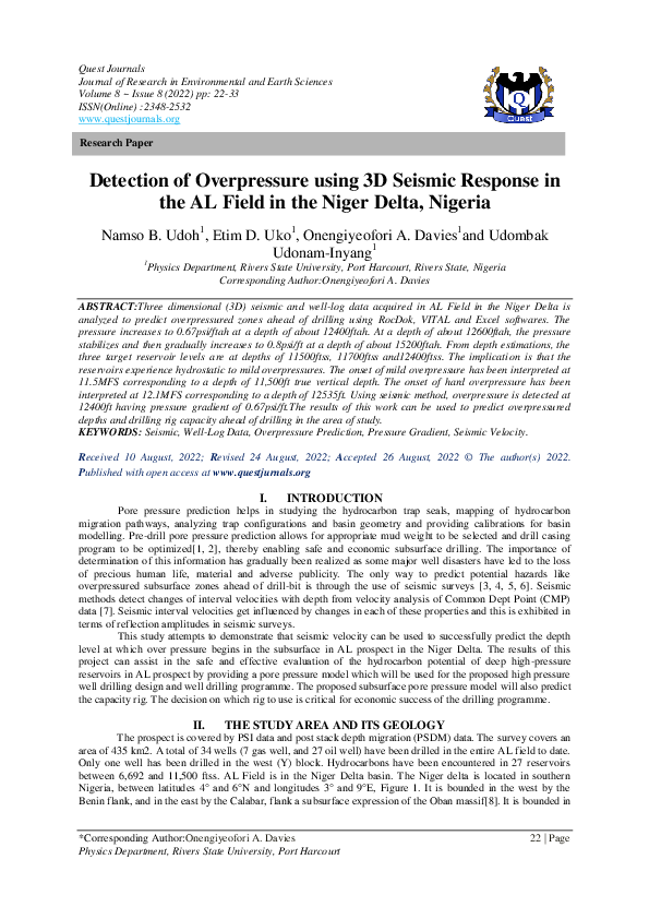 (PDF) Detection of Overpressure using 3D Seismic Response in the AL Field in the Niger Delta ...
