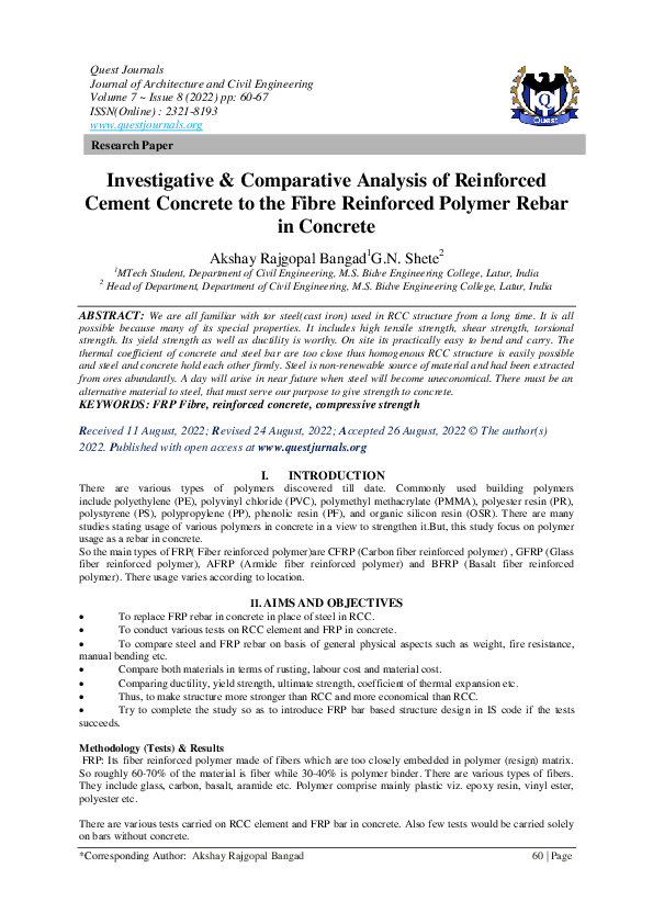 Pdf Investigative And Comparative Analysis Of Reinforced Cement Concrete To The Fibre Reinforced