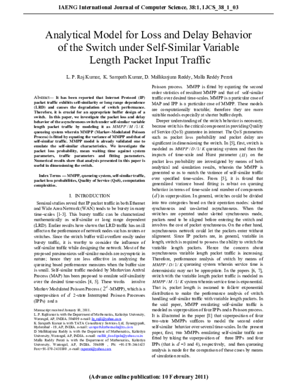 Pdf Analytical Model For Loss And Delay Behavior Of The Switch Under Self Similar Variable