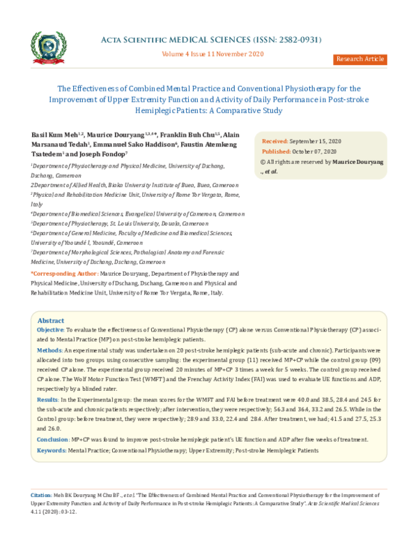 (PDF) The Effectiveness of Combined Mental Practice and Conventional Physiotherapy for the ...