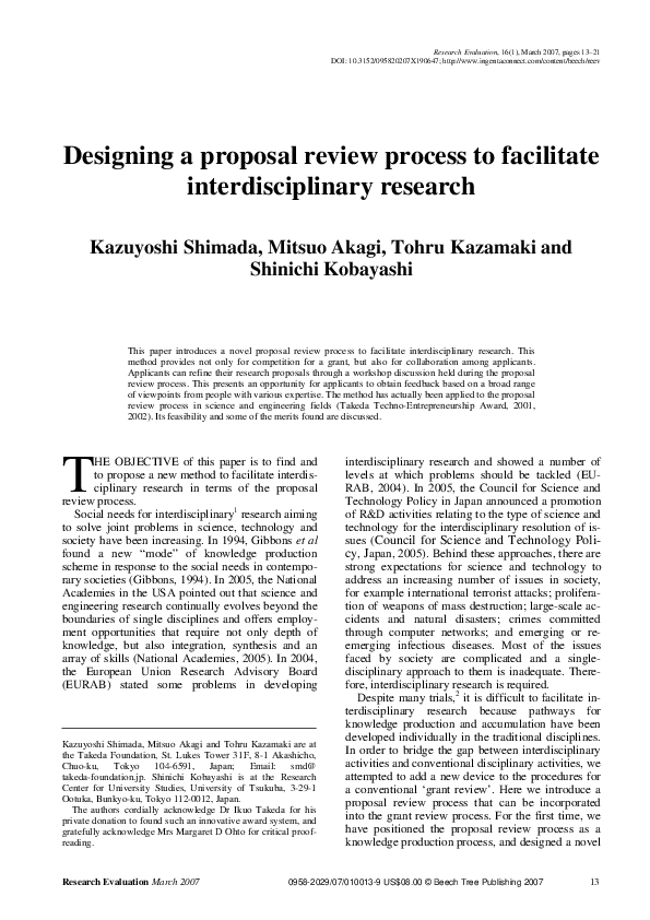 (PDF) Designing a proposal review process to facilitate interdisciplinary research