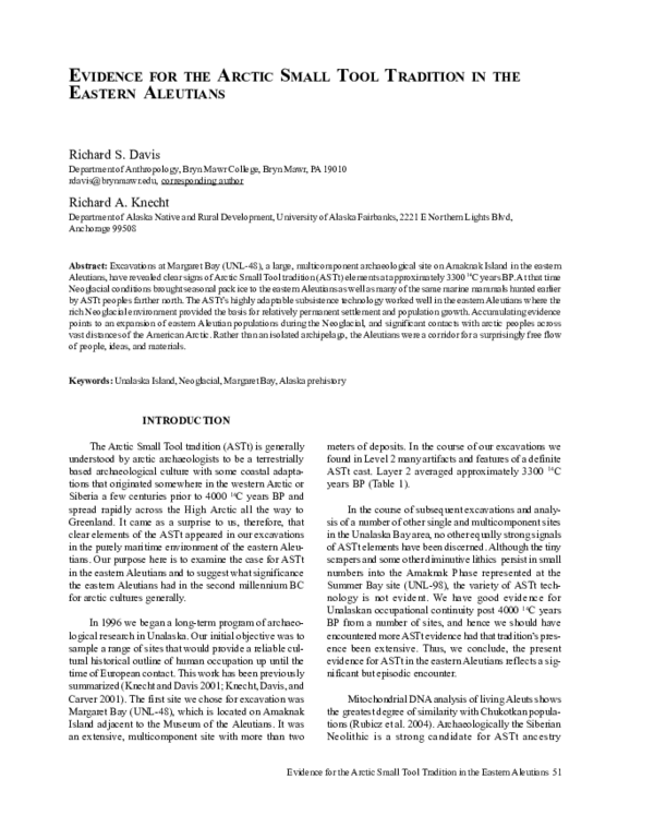(PDF) Evidence for the Arctic Small Tool Tradition in the Eastern Aleutians