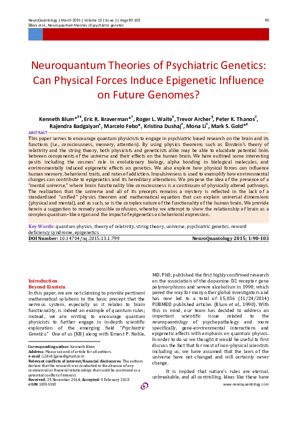 (PDF) Neuroquantum Theories of Psychiatric Genetics: Can Physical ...