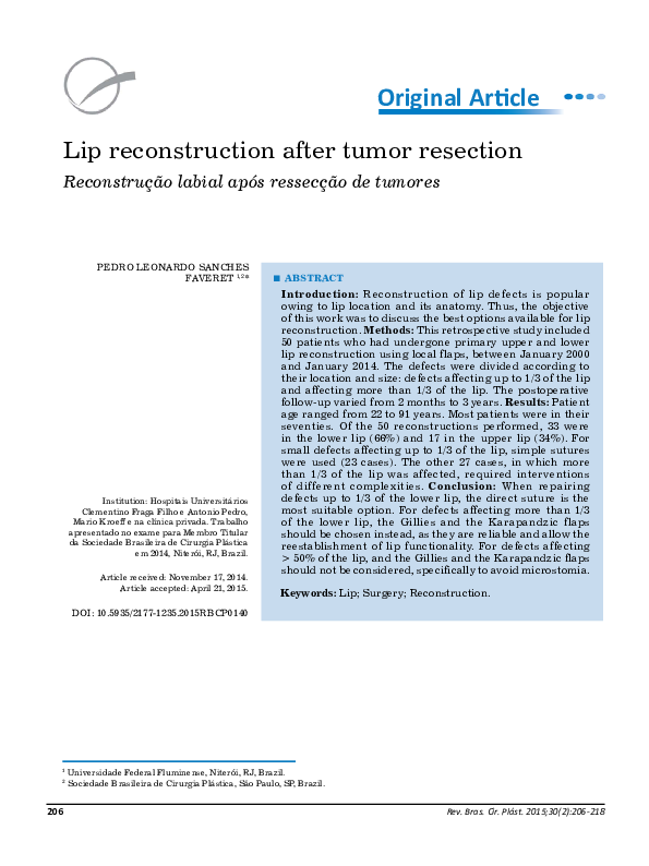 (PDF) Lip reconstruction after tumor resection | Pedro Leonardo Faveret ...