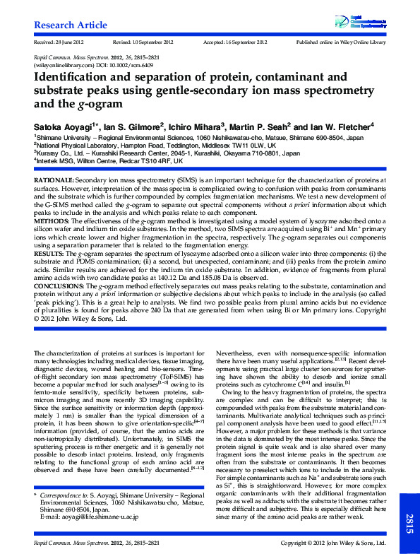 (PDF) Identification and separation of protein, contaminant and substrate peaks using gentle ...