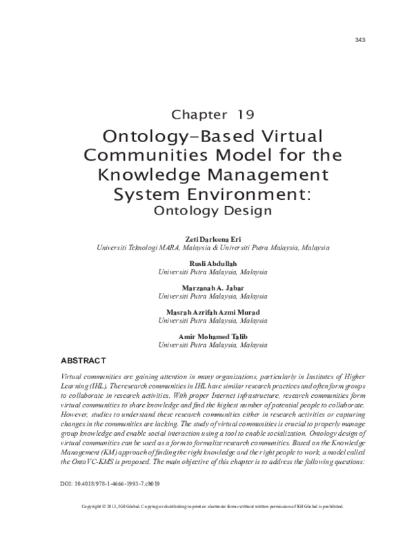 (PDF) Ontology-Based Virtual Communities Model for the Knowledge Management System Environment