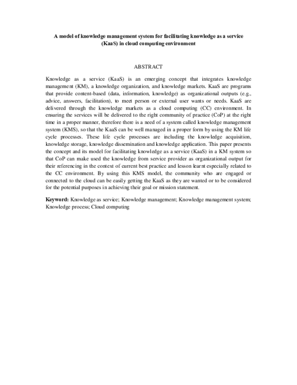 (PDF) A model of knowledge management system for facilitating knowledge ...