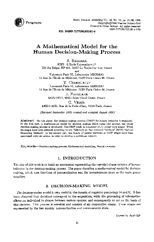 (PDF) A mathematical model for the human decision-making process