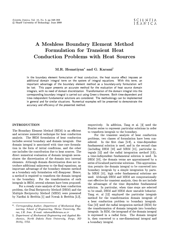 Pdf A Meshless Boundary Element Method Formulation For Transient Heat Conduction Problems With