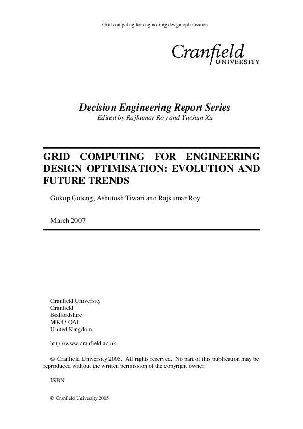 (PDF) Grid computing for engineering design optimisation: Evolution and future trends