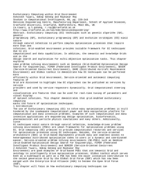 Evolutionary Computing within Grid Environment