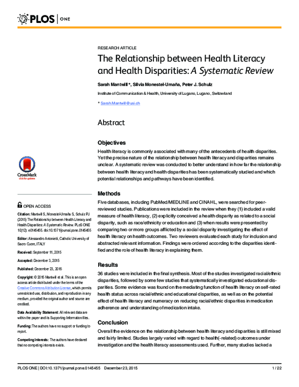 (PDF) The Relationship between Health Literacy and Health Disparities ...