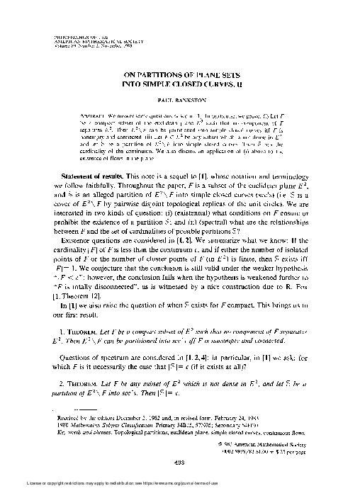 (PDF) On partitions of plane sets into simple closed curves
