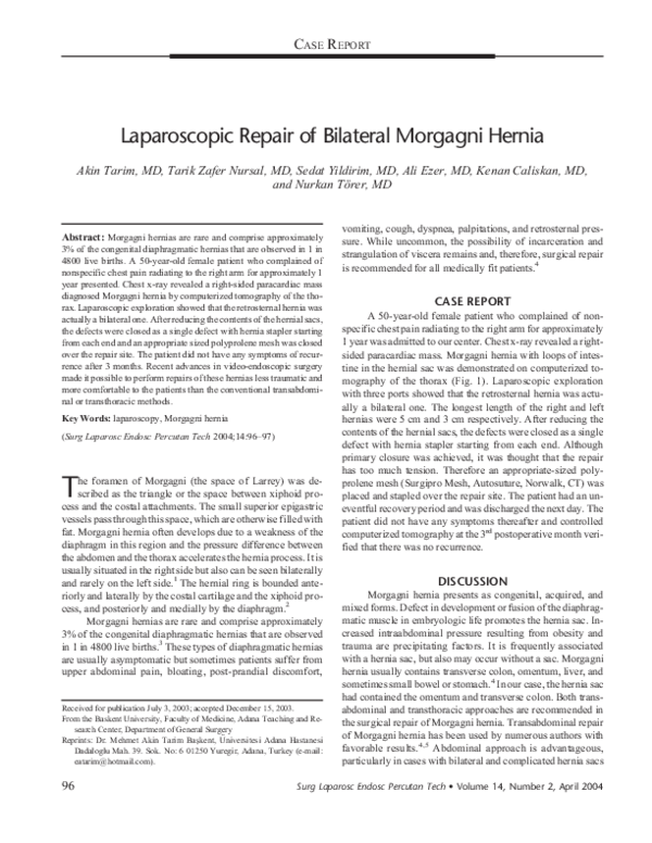 (PDF) Laparoscopic Repair of Bilateral Morgagni Hernia