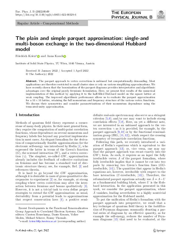 (PDF) The plain and simple parquet approximation: single-and multi-boson exchange in the two ...