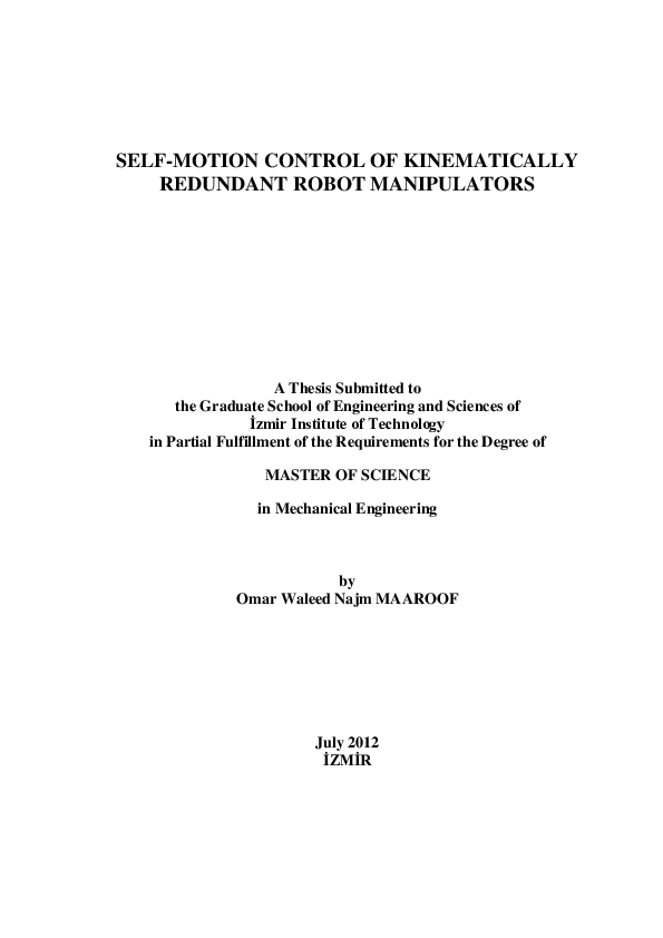 Pdf Self Motion Control Of Kinematically Redundant Robot Manipulators