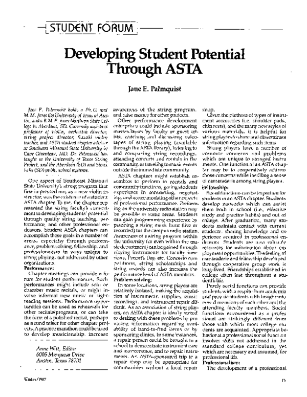 (PDF) Developing Student Potential through ASTA