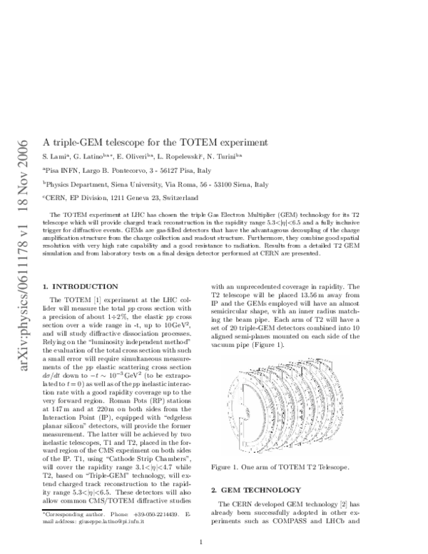 (PDF) A triple-GEM telescope for the TOTEM experiment