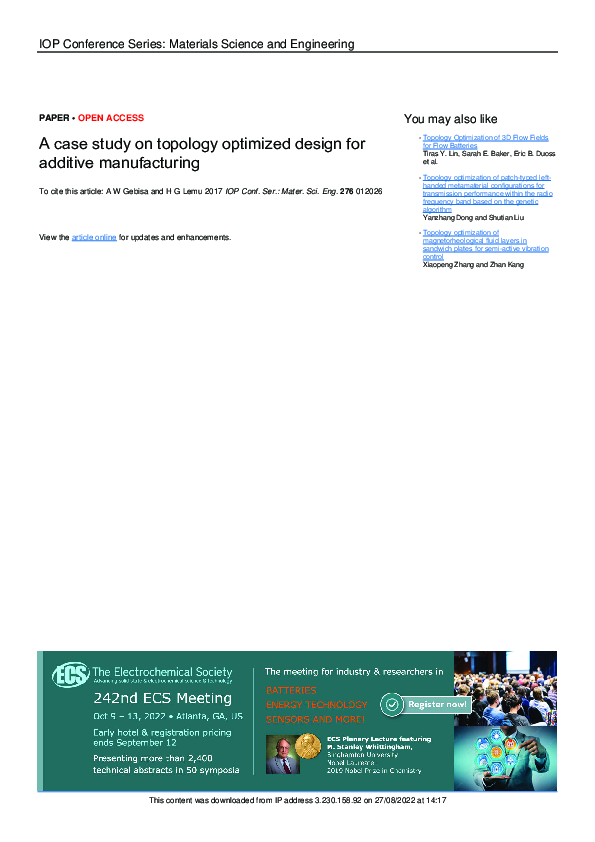 (PDF) A case study on topology optimized design for additive manufacturing