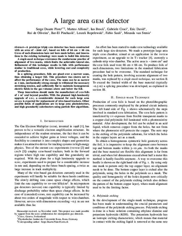 (PDF) A large area GEM detector | Leszek Ropelewski - Academia.edu