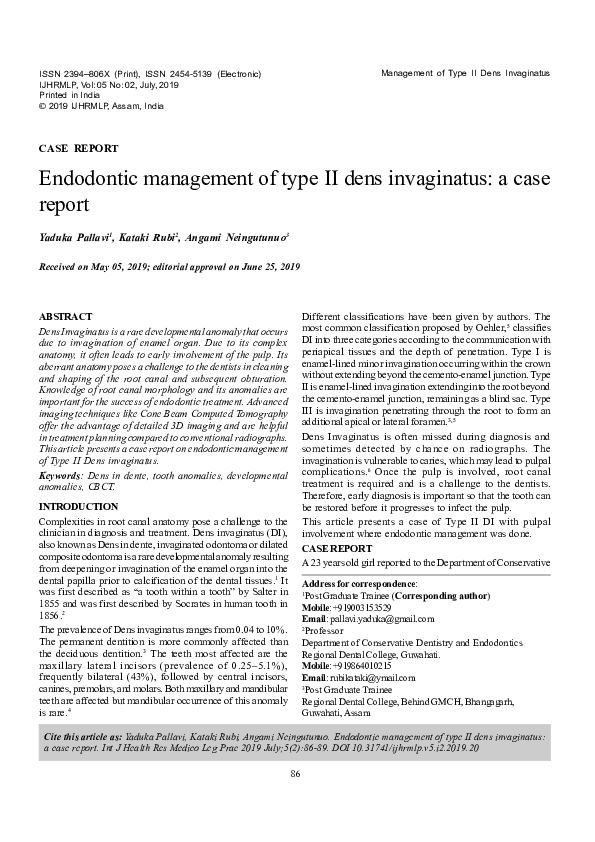 (PDF) Endodontic management of type II dens invaginatus: a case report