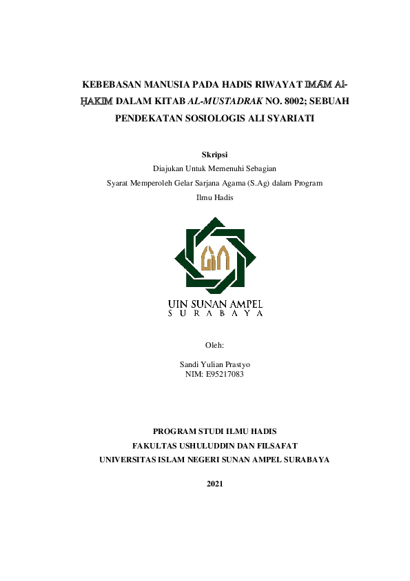 (PDF) Kebebasan manusia pada Hadis Riwayat Imam Al-Hakim dalam Kitab Al ...