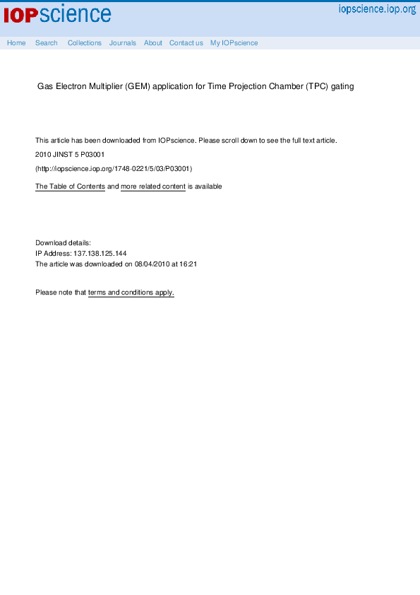 (PDF) Gas Electron Multiplier (GEM) application for Time Projection ...