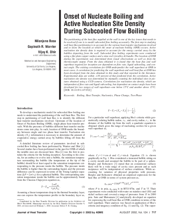 Pdf Onset Of Nucleate Boiling And Active Nucleation Site Density