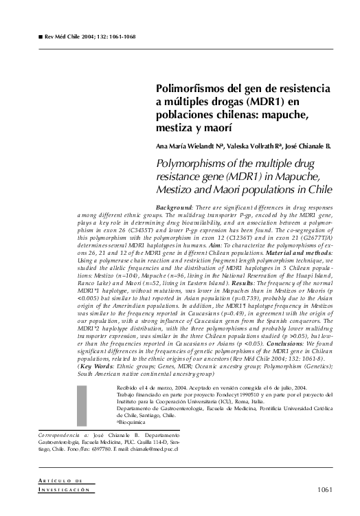 (PDF) Polimorfismos del gen de resistencia a múltiples drogas (MDR1) en ...