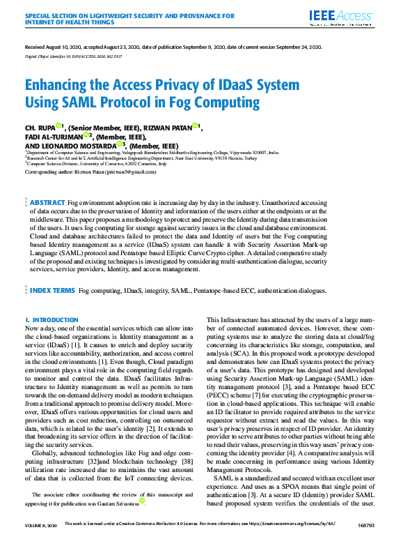 (PDF) Enhancing the Access Privacy of IDaaS System Using SAML Protocol in Fog Computing