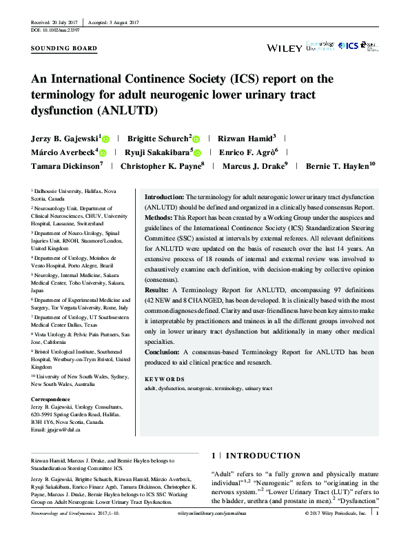 (PDF) Terminology for Adult Neurogenic LUT Dysfunction