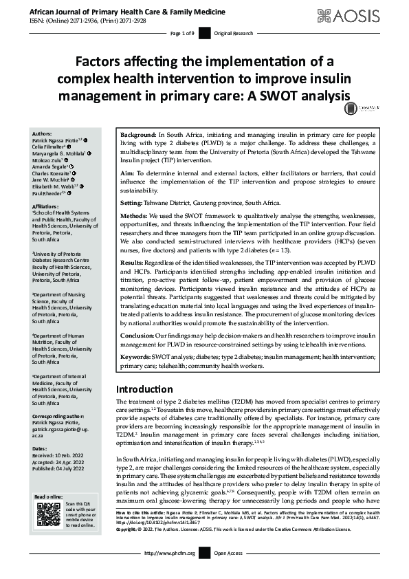 (PDF) Factors affecting the implementation of a complex health intervention to improve insulin ...