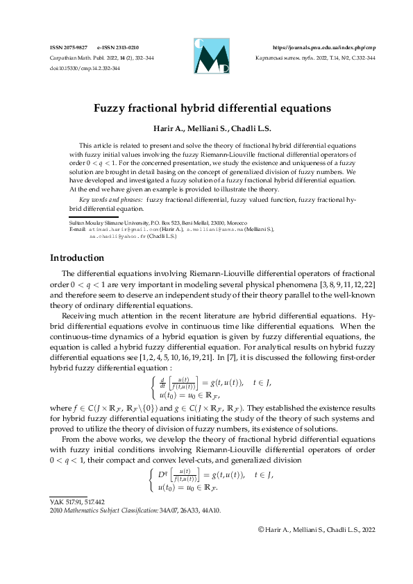 (PDF) Fuzzy fractional hybrid differential equations (PDF) Fuzzy fractional hybrid differential equations