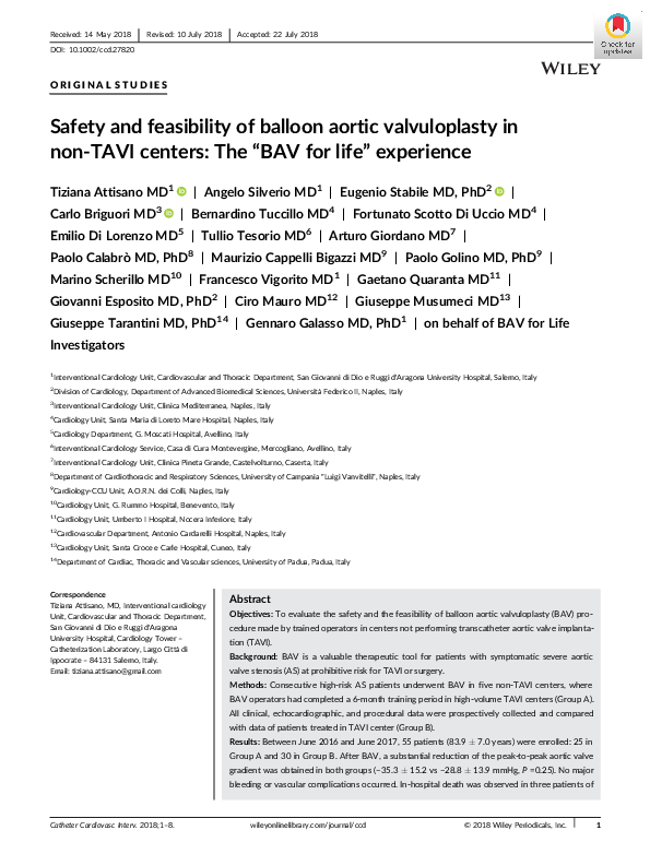 (PDF) Safety and feasibility of balloon aortic valvuloplasty in non-TAVI centers: The “BAV for ...