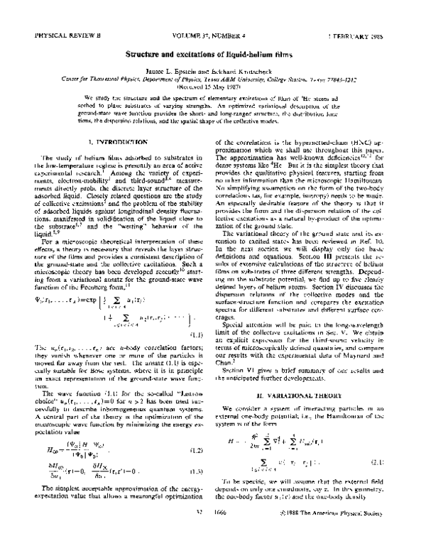 (PDF) Structure and excitations of liquid-helium films