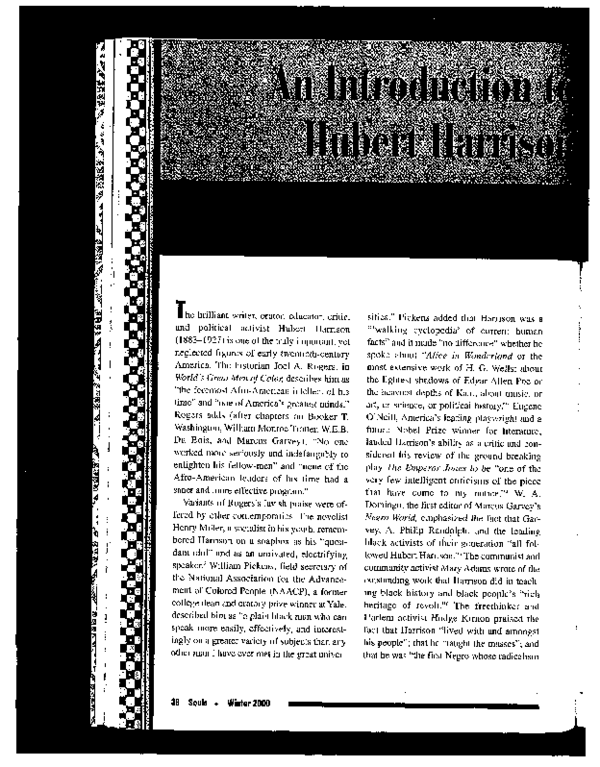 (PDF) An introduction to Hubert Harrison: “The father of Harlem radicalism”