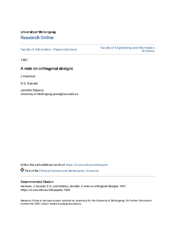 (PDF) A note on orthogonal designs