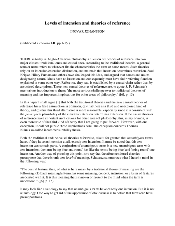 (PDF) Levels of intension and theories of reference