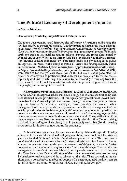 (PDF) The Political Economy of Development Finance | Volker Nienhaus ...
