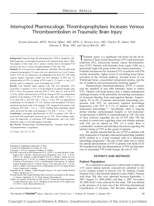 (PDF) Interrupted Pharmocologic Thromboprophylaxis Increases Venous Thromboembolism in Traumatic ...
