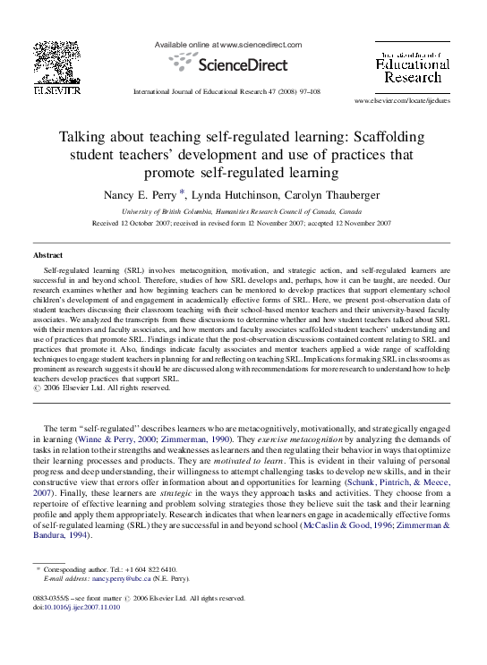 (PDF) Talking about teaching self-regulated learning: Scaffolding ...